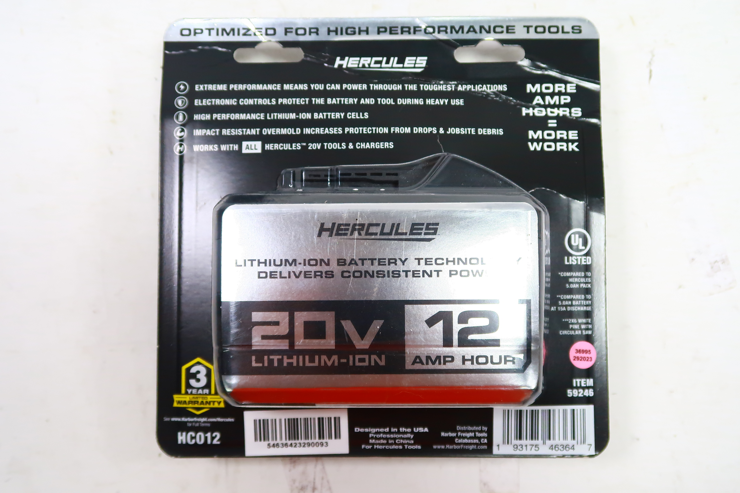 Hercules HC012 20V 12 Ah Extreme Performance Lithium-Ion Battery - 3579