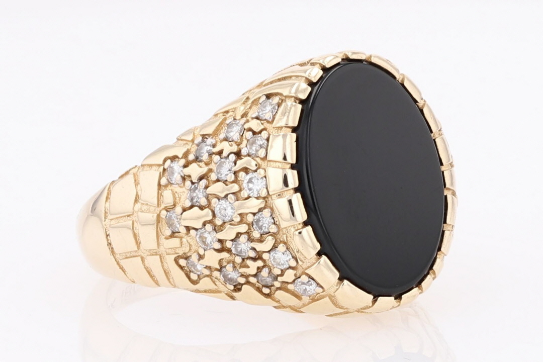 Oval Dyed Onyx with Diamond Accents Statement Ring 10k Yellow Gold Size ...