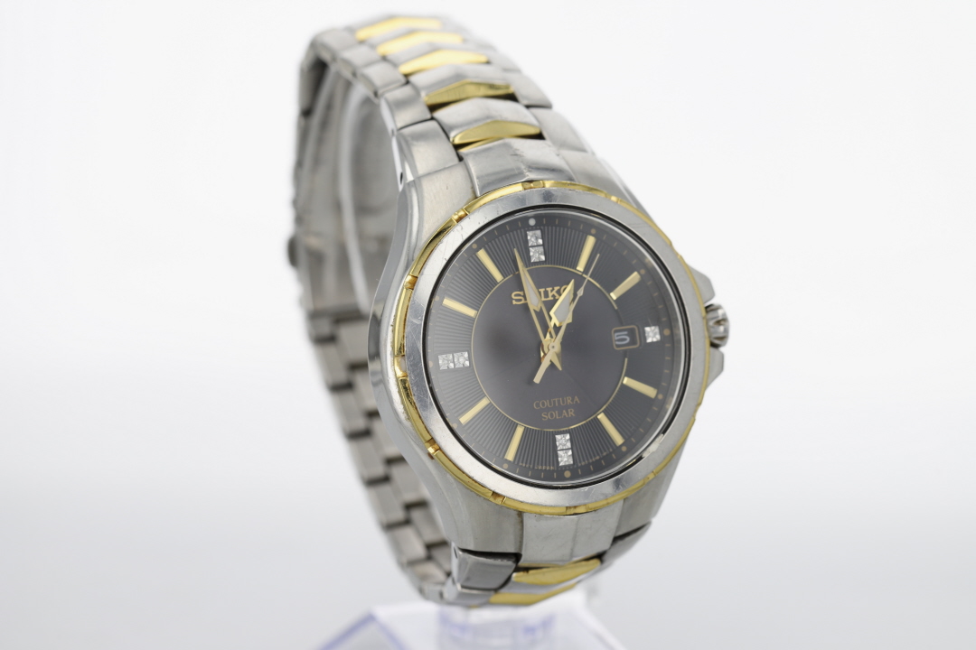 Seiko Coutura Solar Diamond Accent Black Dial Stainless Steel Men's ...