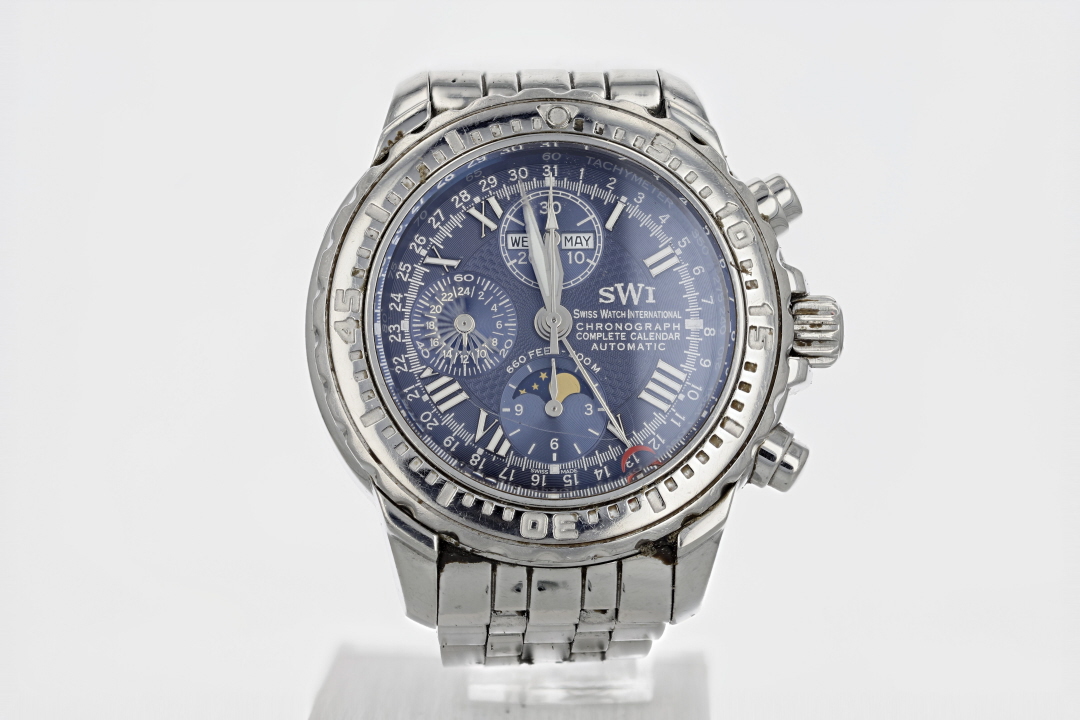 Swiss Watch International Blue Dial Chronograph Stainless Steel Men's ...