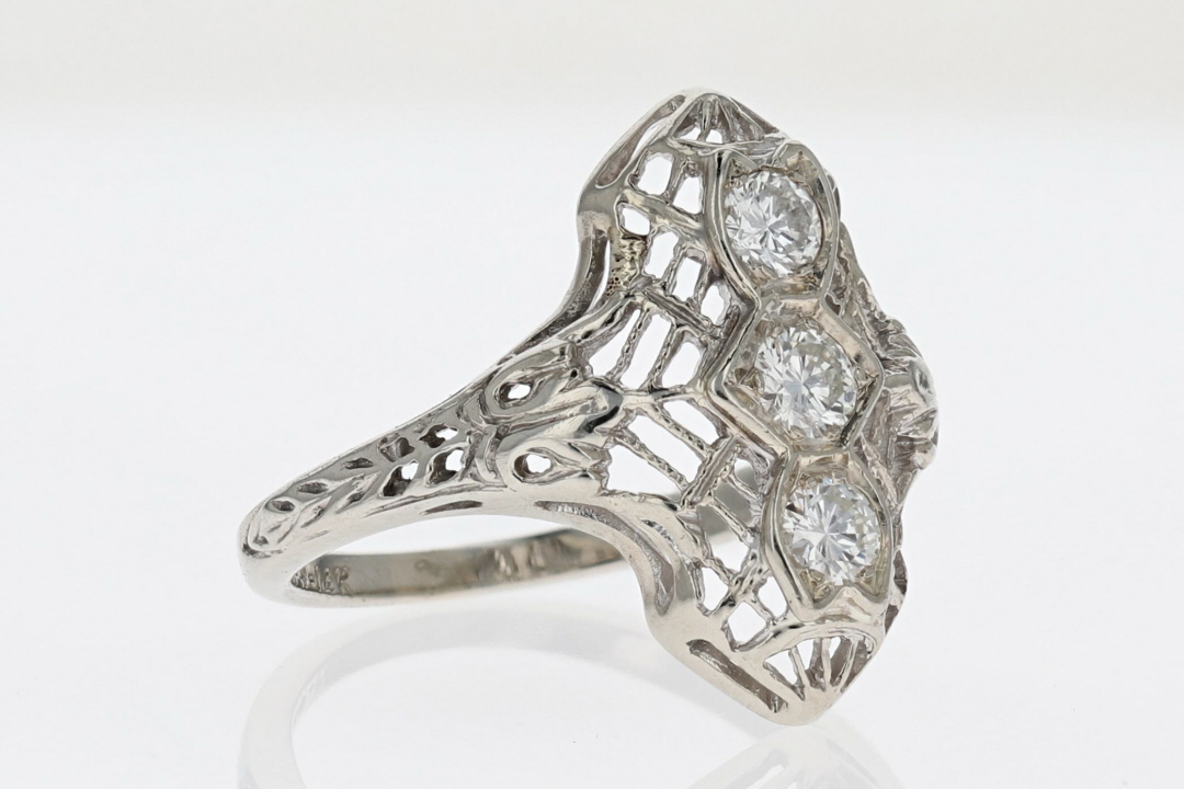 .57ctw Round Cut Diamond Three-Stone Statement Ring 14k White Gold Size ...