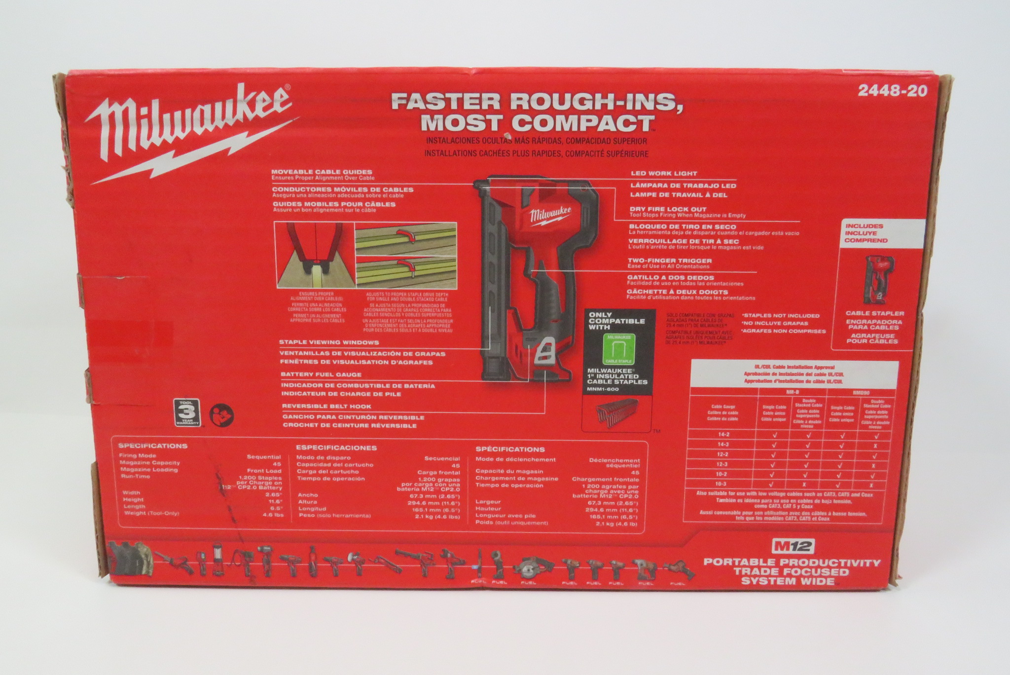 Milwaukee 2448-20 M12 12V Cordless Cable Stapler