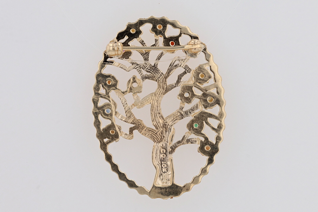 .28ctw Round Cut Multi-Colored Gemstone Family Tree Pin/Brooch 10k ...