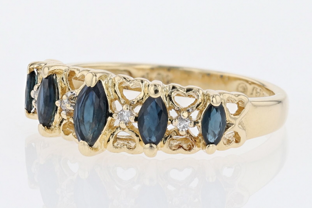 .54ctw Sapphire and Diamond Heart Pattern Band Ring 14k Yellow Gold ...