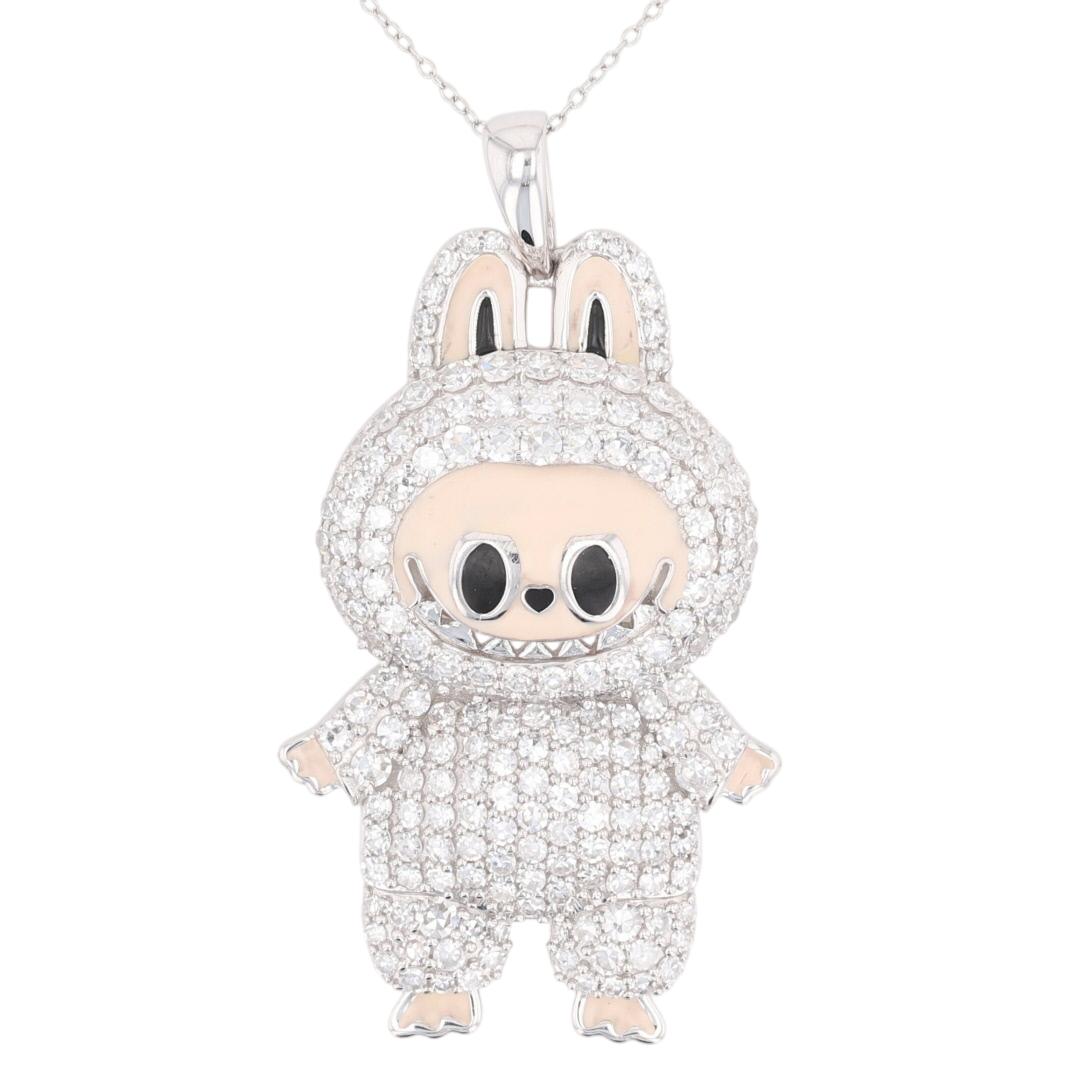 2.50ctw Lab-Created Round Diamond Labubu Pendant on 18" Necklace ...