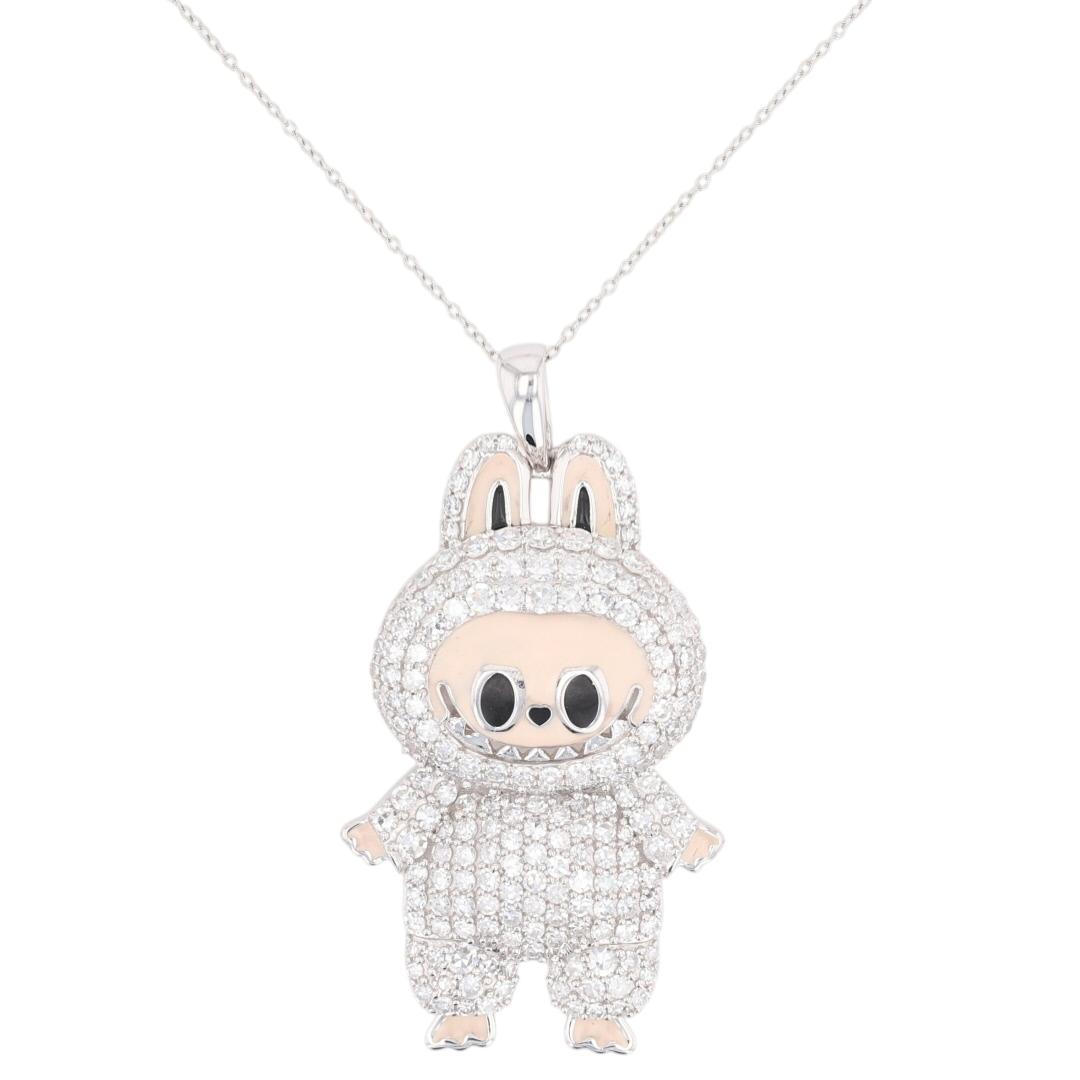 2.50ctw Lab-Created Round Diamond Labubu Pendant on 18" Necklace ...