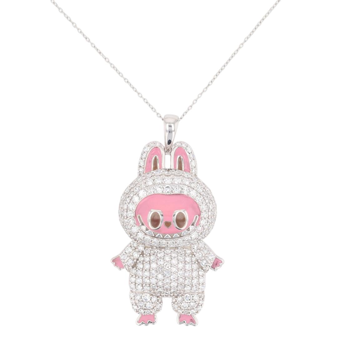 2.50ctw Lab-Created Round Diamond Labubu Pendant on 18" Necklace ...