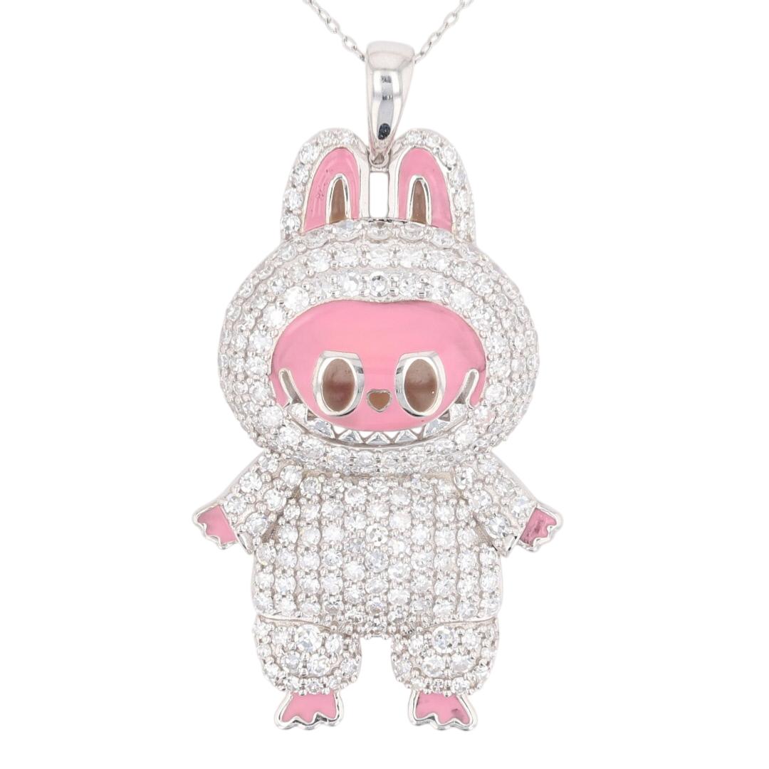 2.50ctw Lab-Created Round Diamond Labubu Pendant on 18" Necklace ...