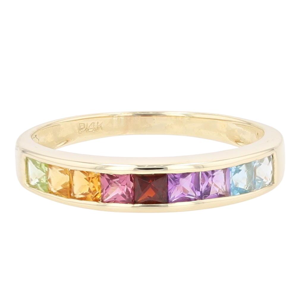 .57ctw French Cut Multi-Gemstone Rainbow Channel-Set Ring 14k Yellow ...