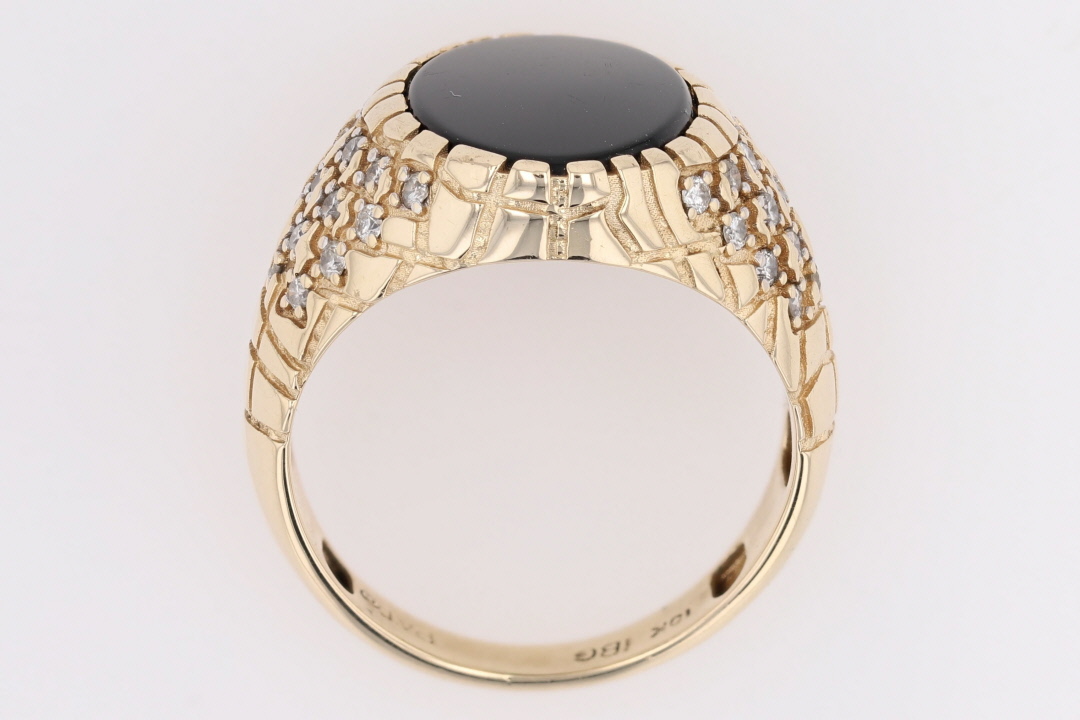 Oval Dyed Onyx with Diamond Accents Statement Ring 10k Yellow Gold Size ...