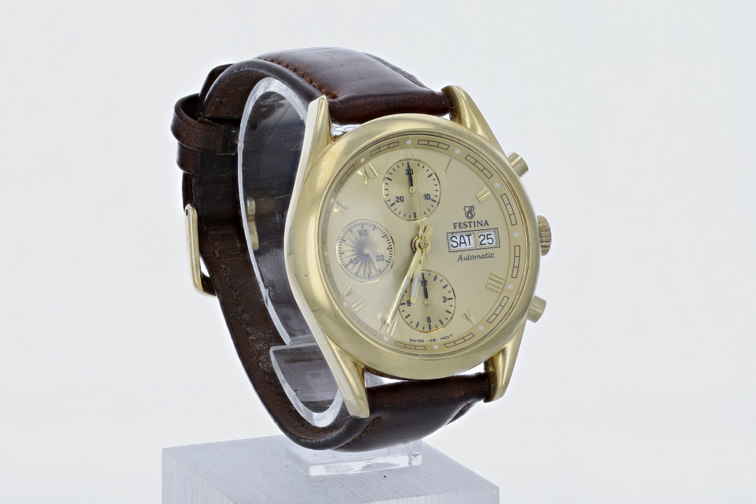 Festina Gold Dial Chronograph Leather Strap 18k Yellow Gold Men's ...