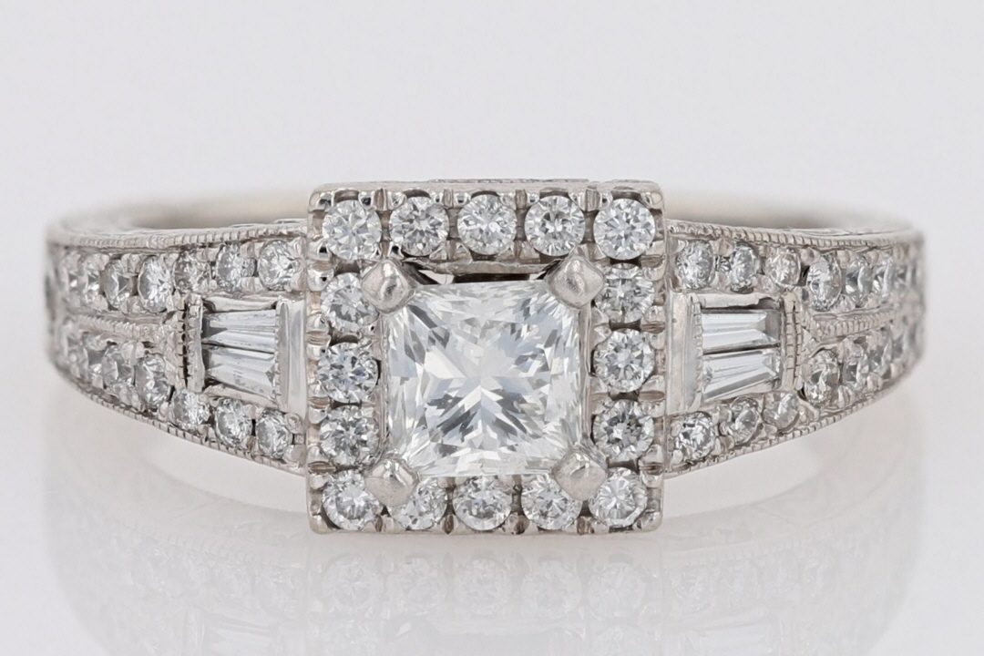 Neil Lane® 1.29ctw Princess Diamond Halo Engagement Ring 14k White Gold ...