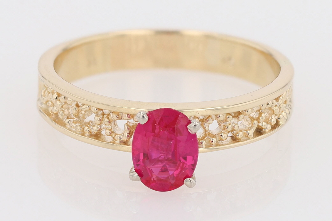 1.34ct Lab-Created Oval Ruby Solitaire Statement Ring 14k Yellow Gold ...