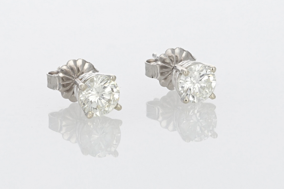 .96ctw Round Cut Diamond Solitaire Stud Pair Earrings 14k White Gold ...