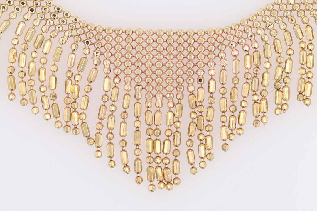Beaded Link Chain Statement 17.25" Necklace 14k Multi-Tone Gold 9.17 Grams