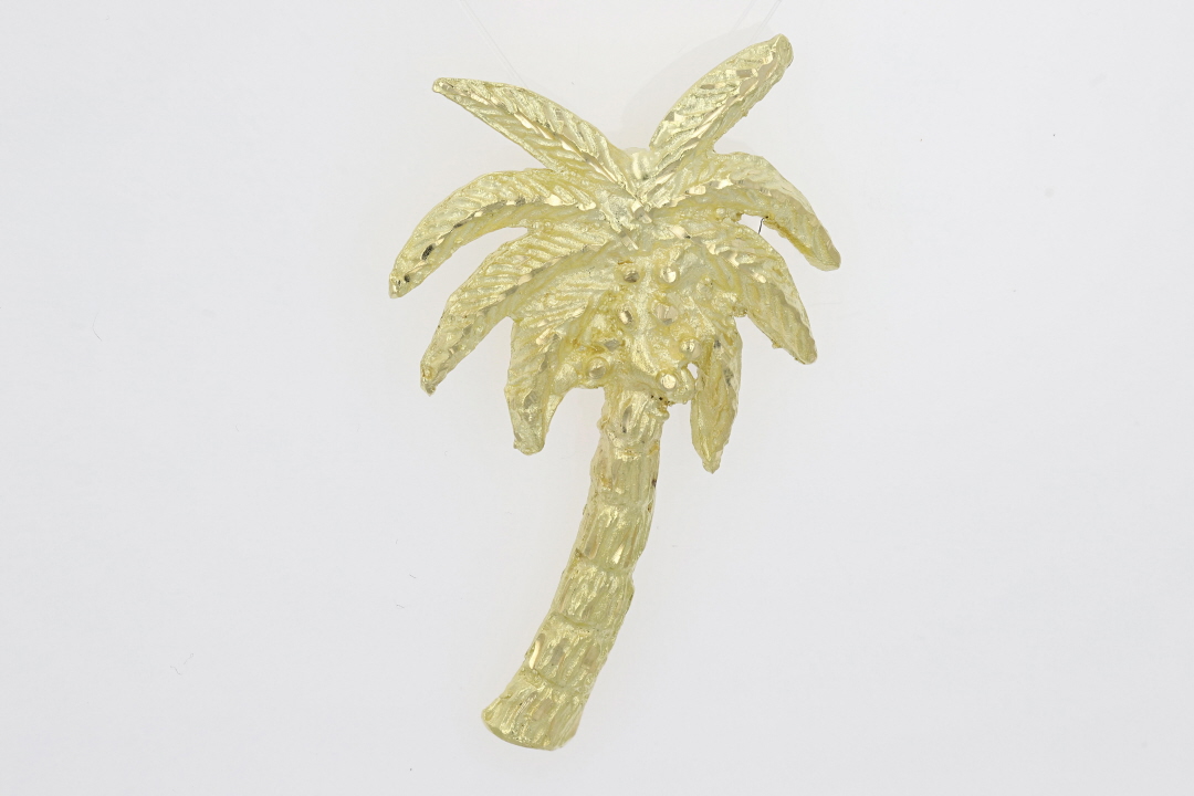 Diamond-Cut Palm Tree Shaped Pendant without Chain 18K Yellow Gold 10. ...