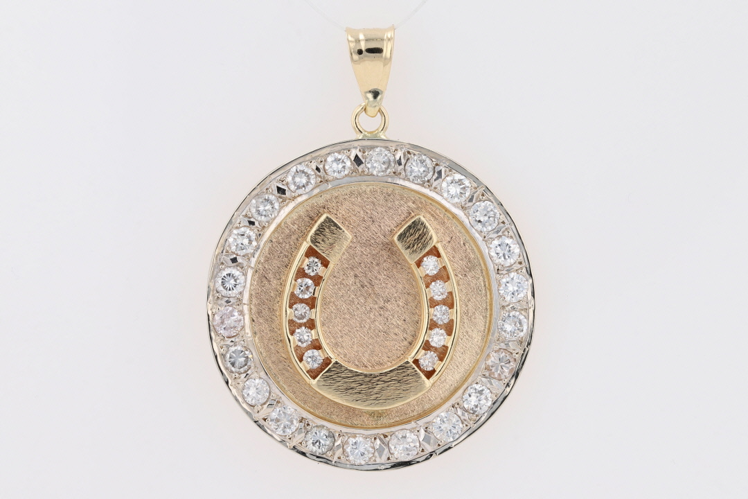 3.13ctw Diamond Round Horseshoe Pendant no Chain 14k Multi-Tone Gold 17 ...