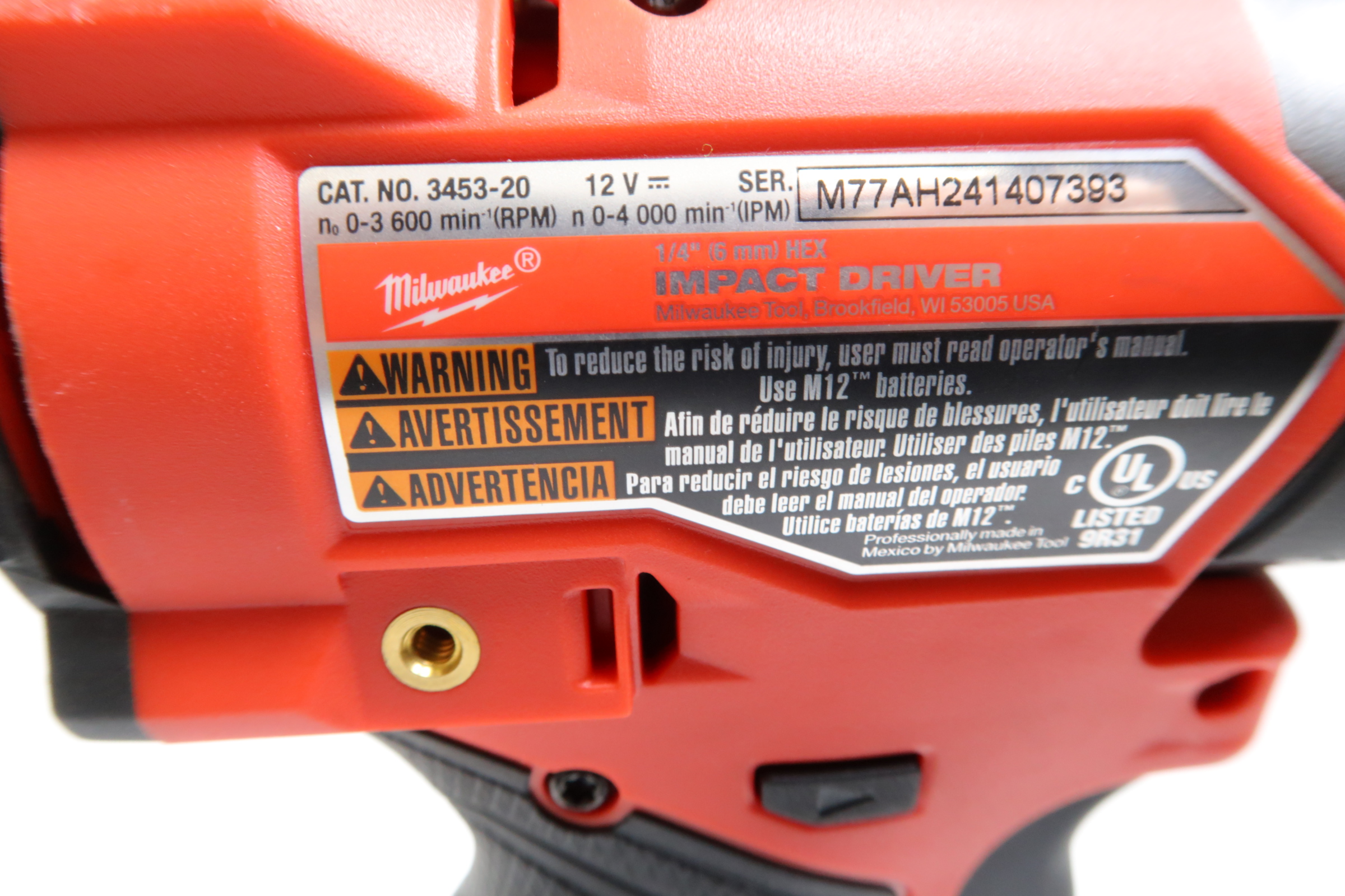 Milwaukee 3453-20 M12 FUEL 12V Brushless Cordless 1/4" Hex Impact ...