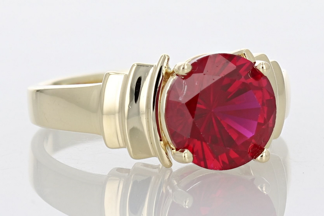 4.58ct Round Lab-Created Ruby Solitaire Statement Ring 14k Yellow Gold ...