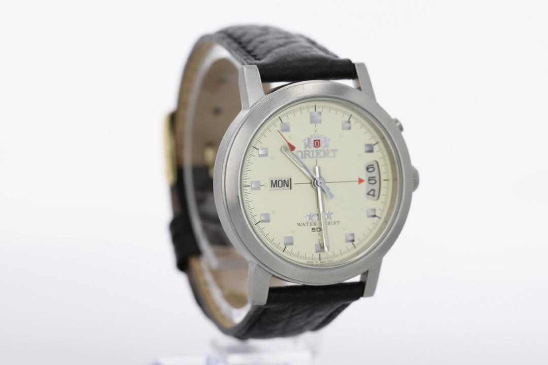 Orient TriStar 35mm Cream Dial Automatic Leather Strap Men's Wristwatch