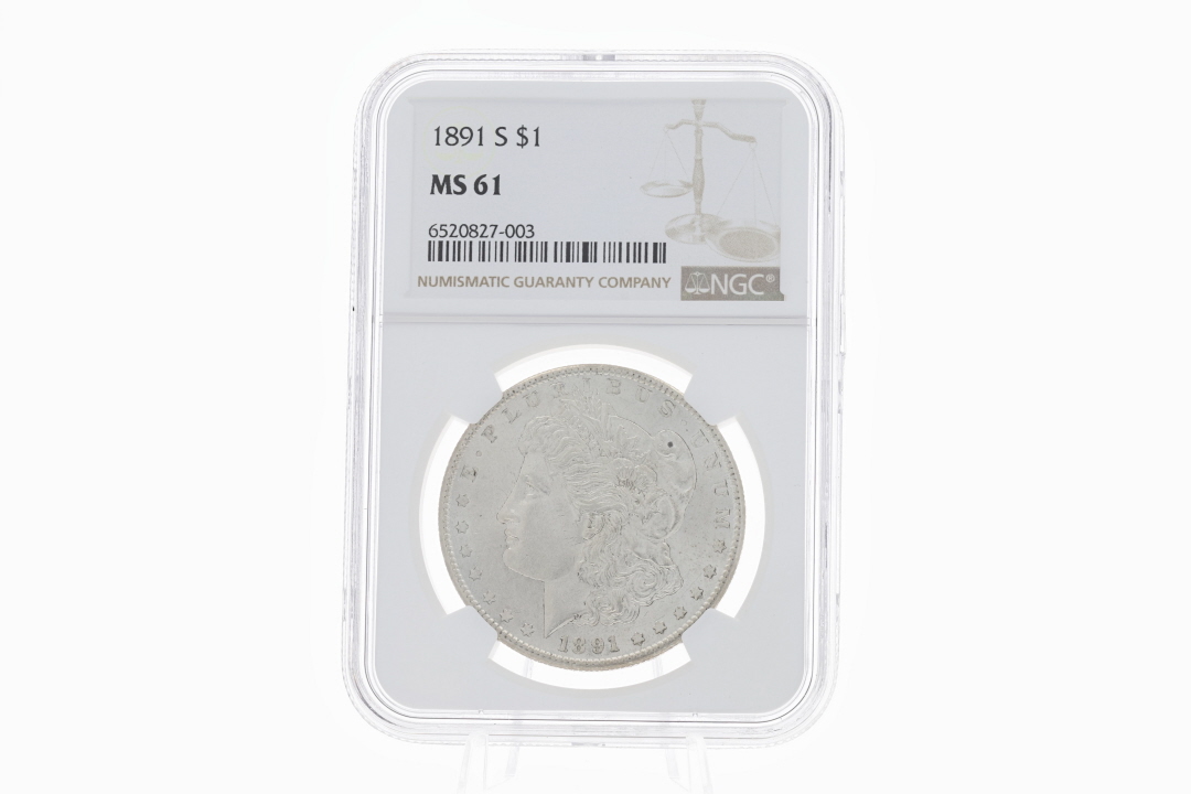 1891-S Morgan Silver One Dollar Coin NGC MS 61 in Sealed Case