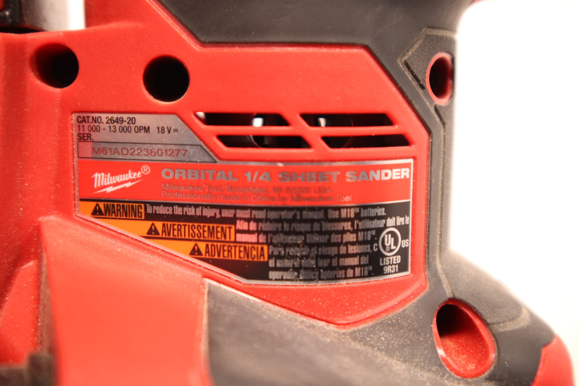 Milwaukee 2649-20 1/4" Sheet Orbital Sander 18V Tool/Battery Only