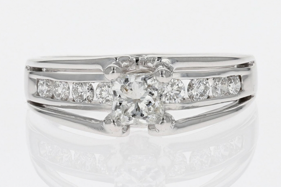 .91ctw Diamond Solitaire with Accents Engagement Ring 18k White Gold Size 7