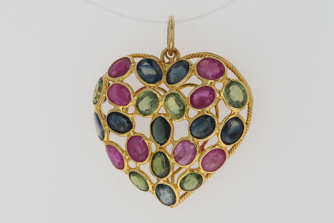 3.89ctw Oval Cut Ruby and Sapphire Heart Pendant without Chain 18k ...