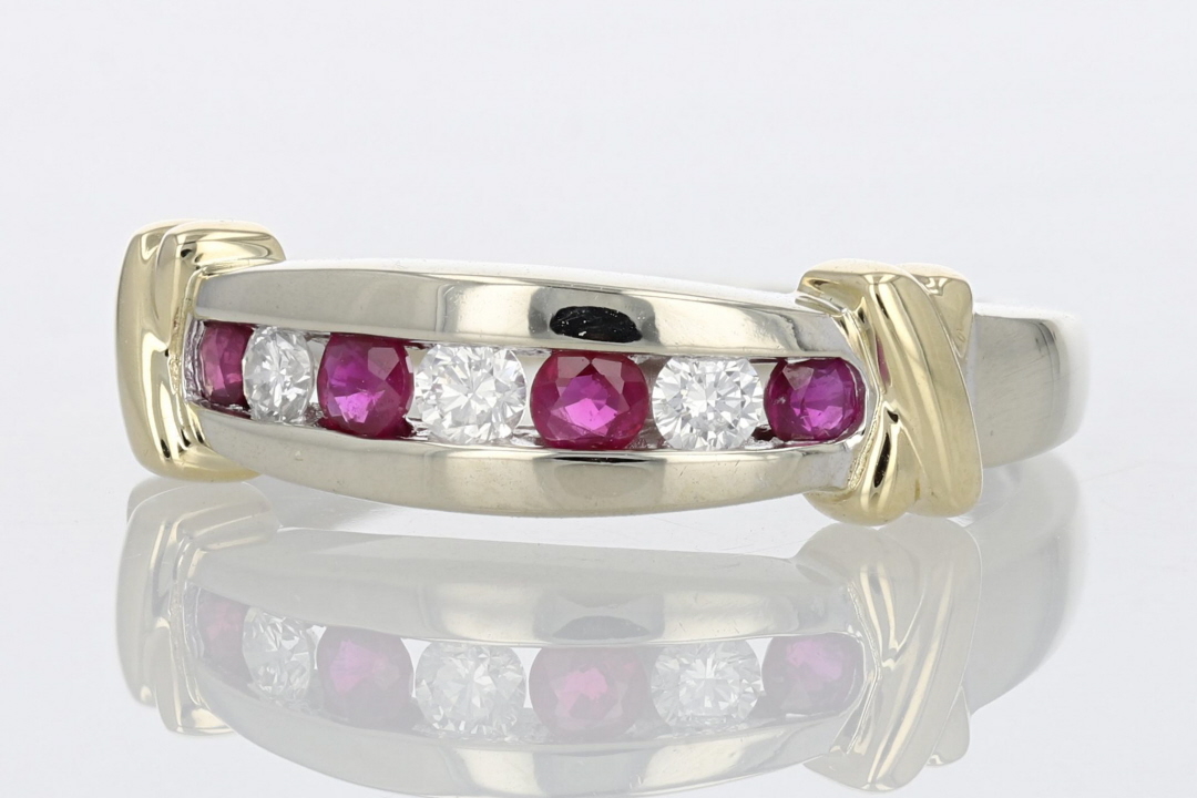 .52ctw Diamond and Ruby Channel-Set Wedding Band 14k Multi-Tone Gold ...