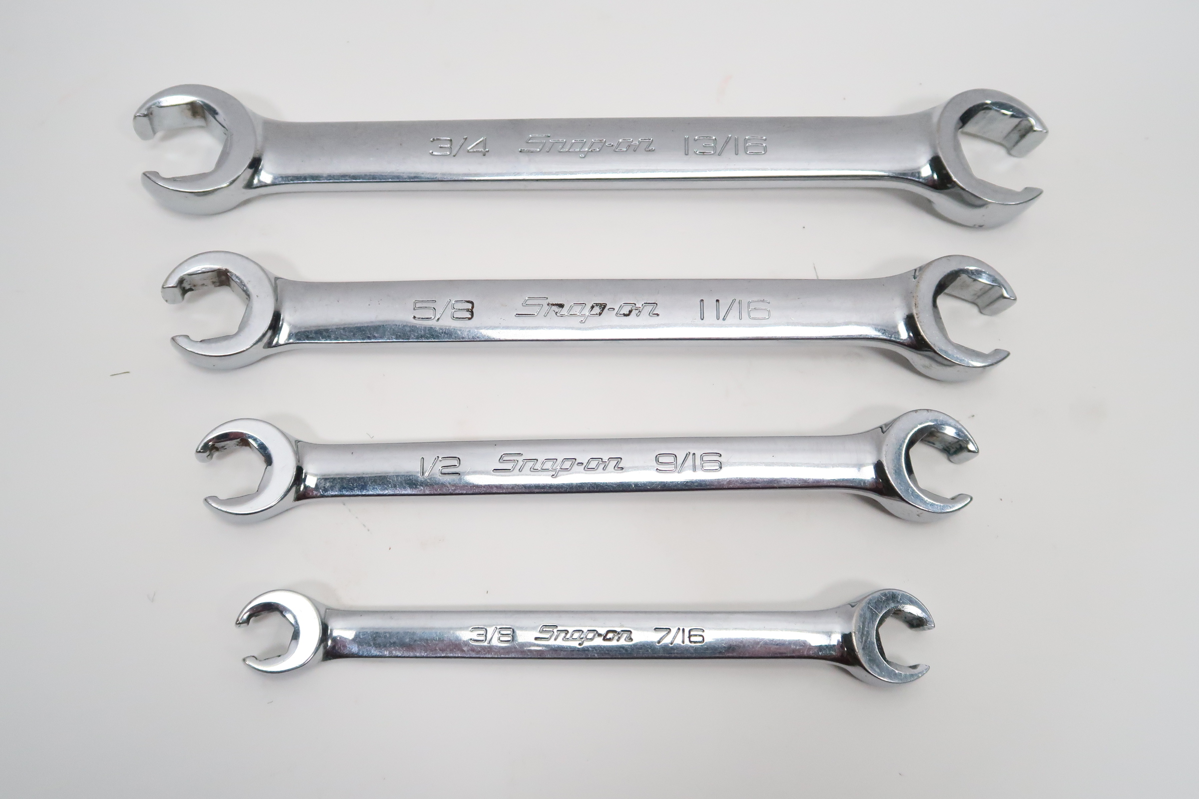 Snap On 4 Pc 6-Point SAE Flank Drive Double End Flare Nut Wrench Set