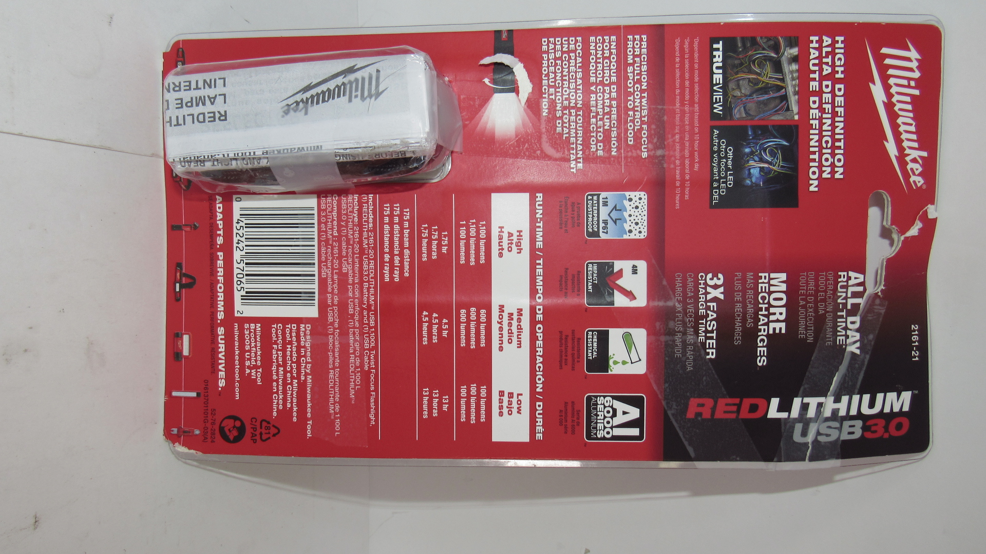 Milwaukee 2161-21 Redlithium USB 1100L Twist Focus Flashlight