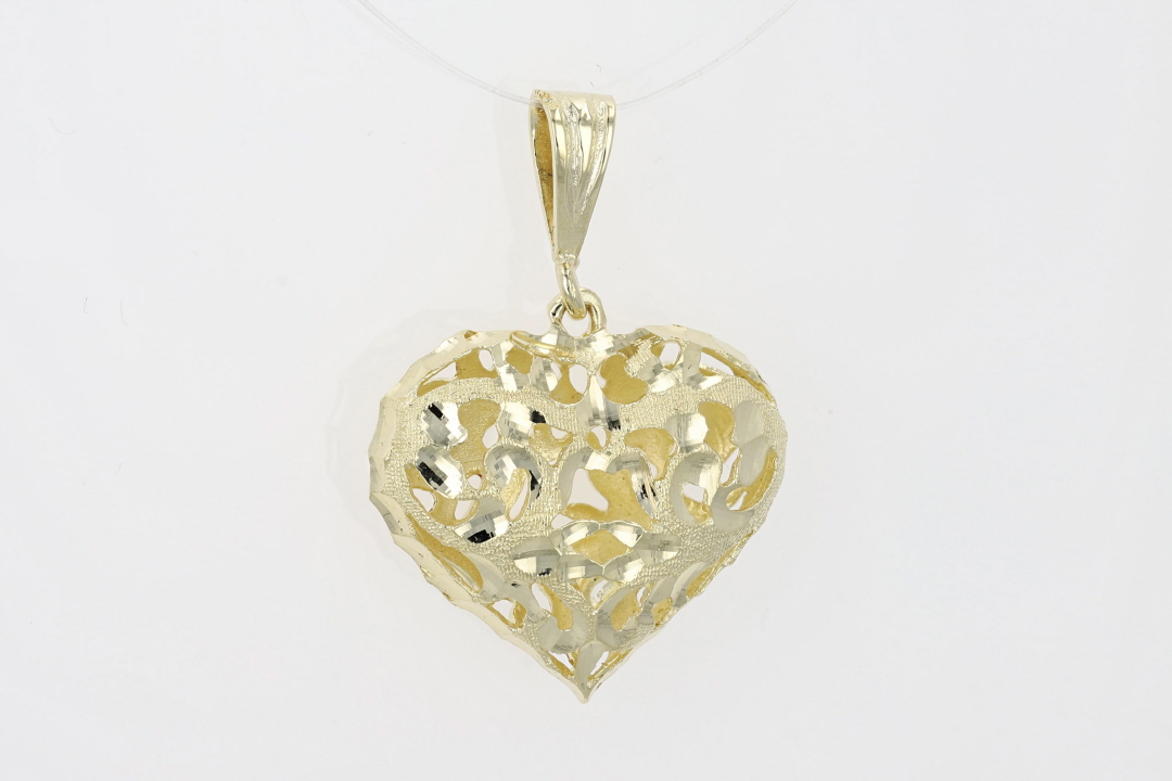 31.9mm Diamond-Cut Puff Heart Pendant without Chain 14k Yellow Gold 3. ...