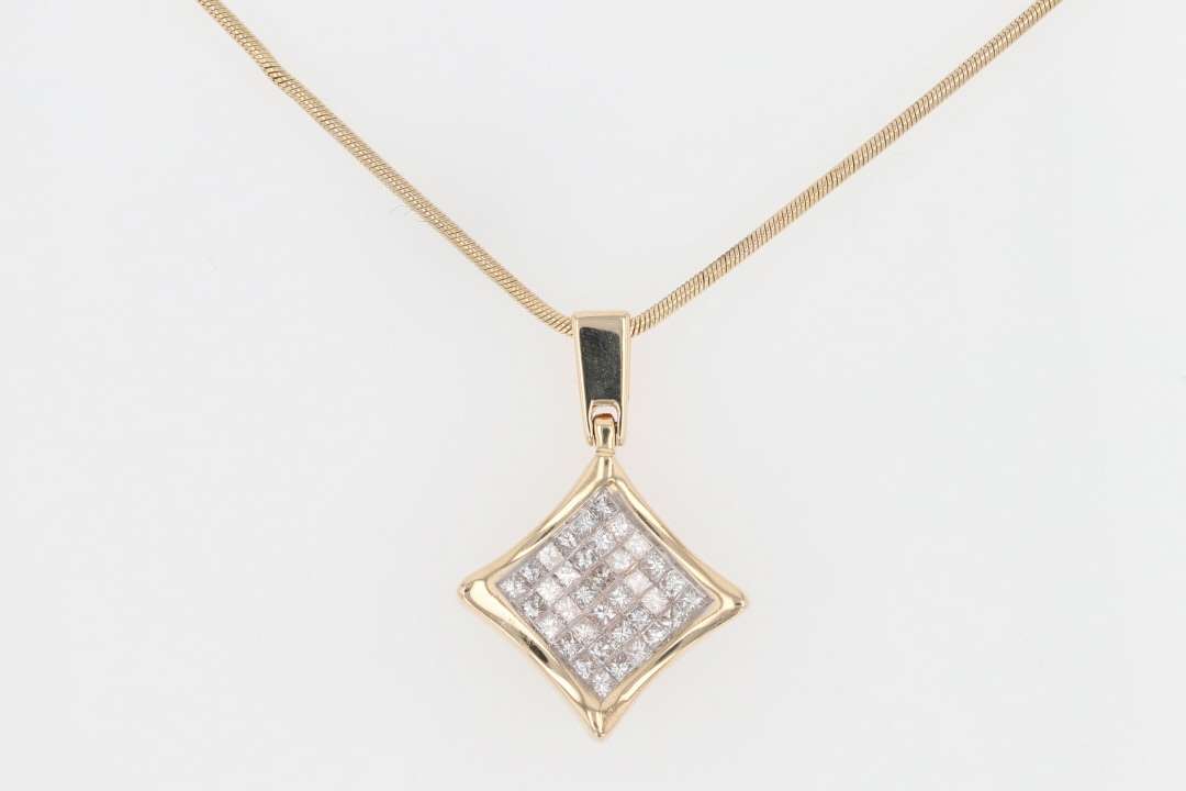 .75ctw Princess Cut Diamond Cluster Pendant on 18.25" Necklace 14K ...