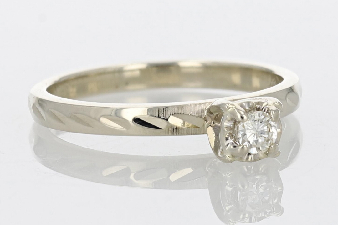 .09ct Round Cut Diamond Solitaire Engagement Ring 14k White Gold Size 6