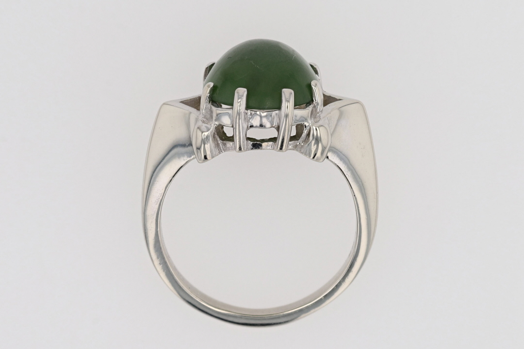 3.89ct Cabochon Nephrite Jade Solitaire Statement Ring 14k White Gold Size 6