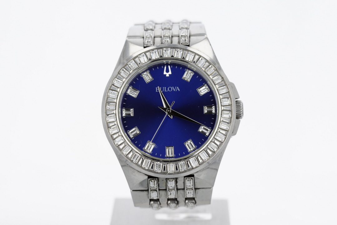 Bulova Crystal Accents Blue Dial 42mm 96A253 Quartz Stainless Steel Men ...