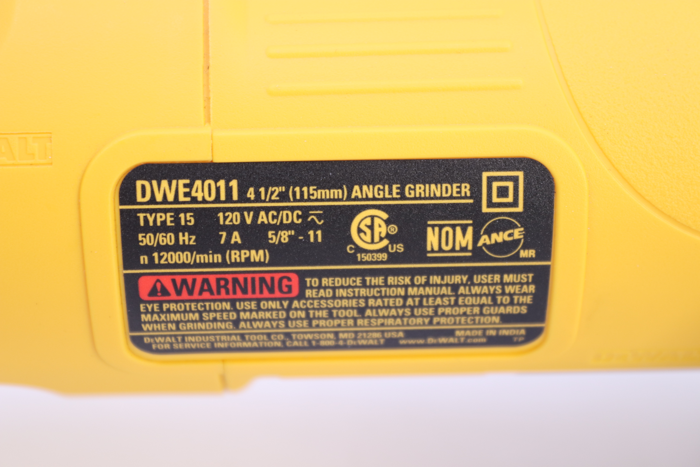 DeWalt DWE4011 Corded Amp 120V 4.5" Small Angle Grinder