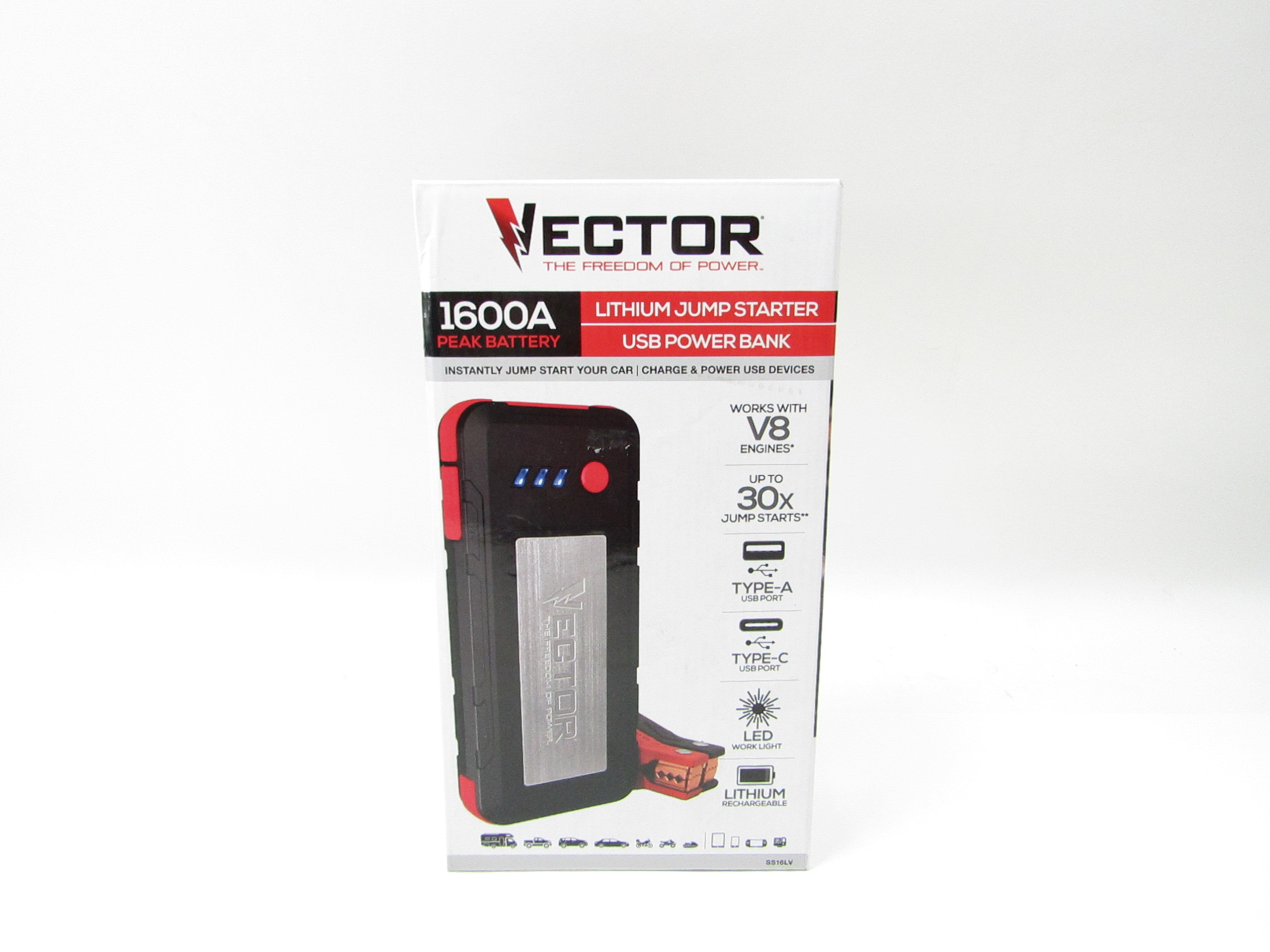 Vector 1600A Peak Battery Lithium Jump Starter USB Power Bank SS16LV