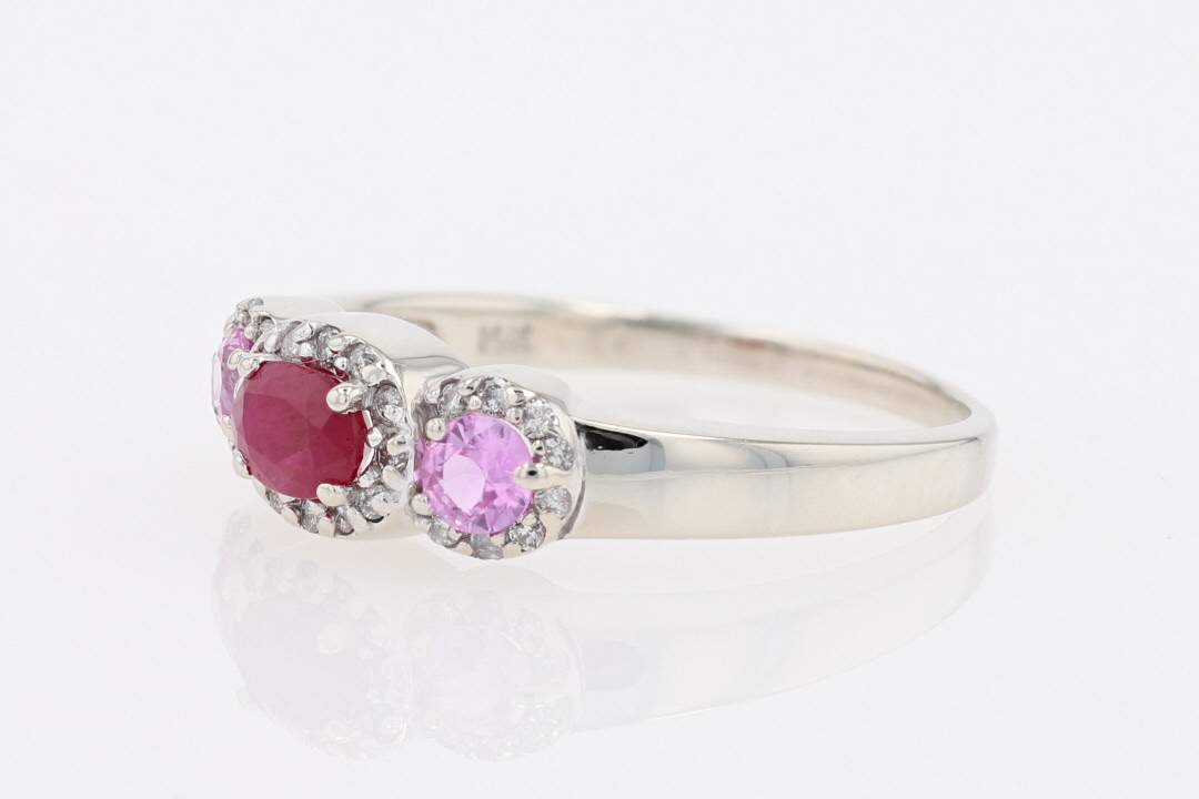 EFFY 1.12ctw Ruby, Pink Sapphire and Diamond Halo Ring 14k White Gold ...