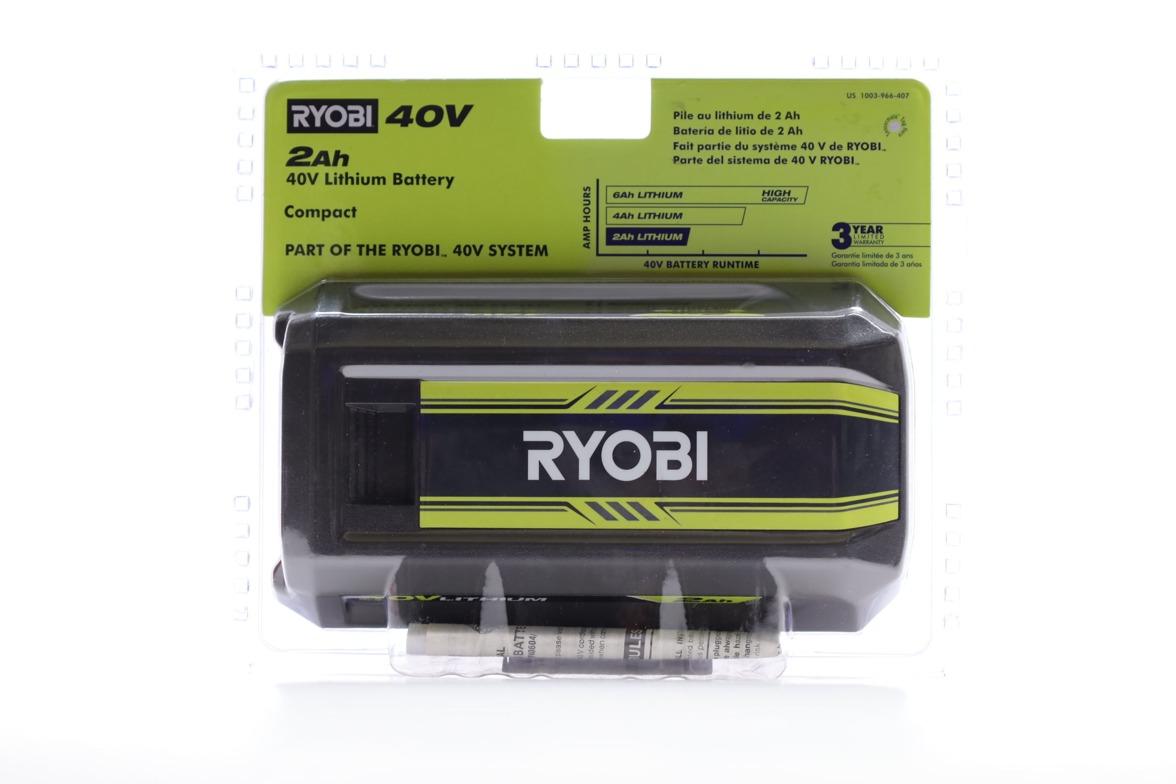 Ryobi 1003-966-407 40V Lithium-Ion 2.0 Ah Battery Kit