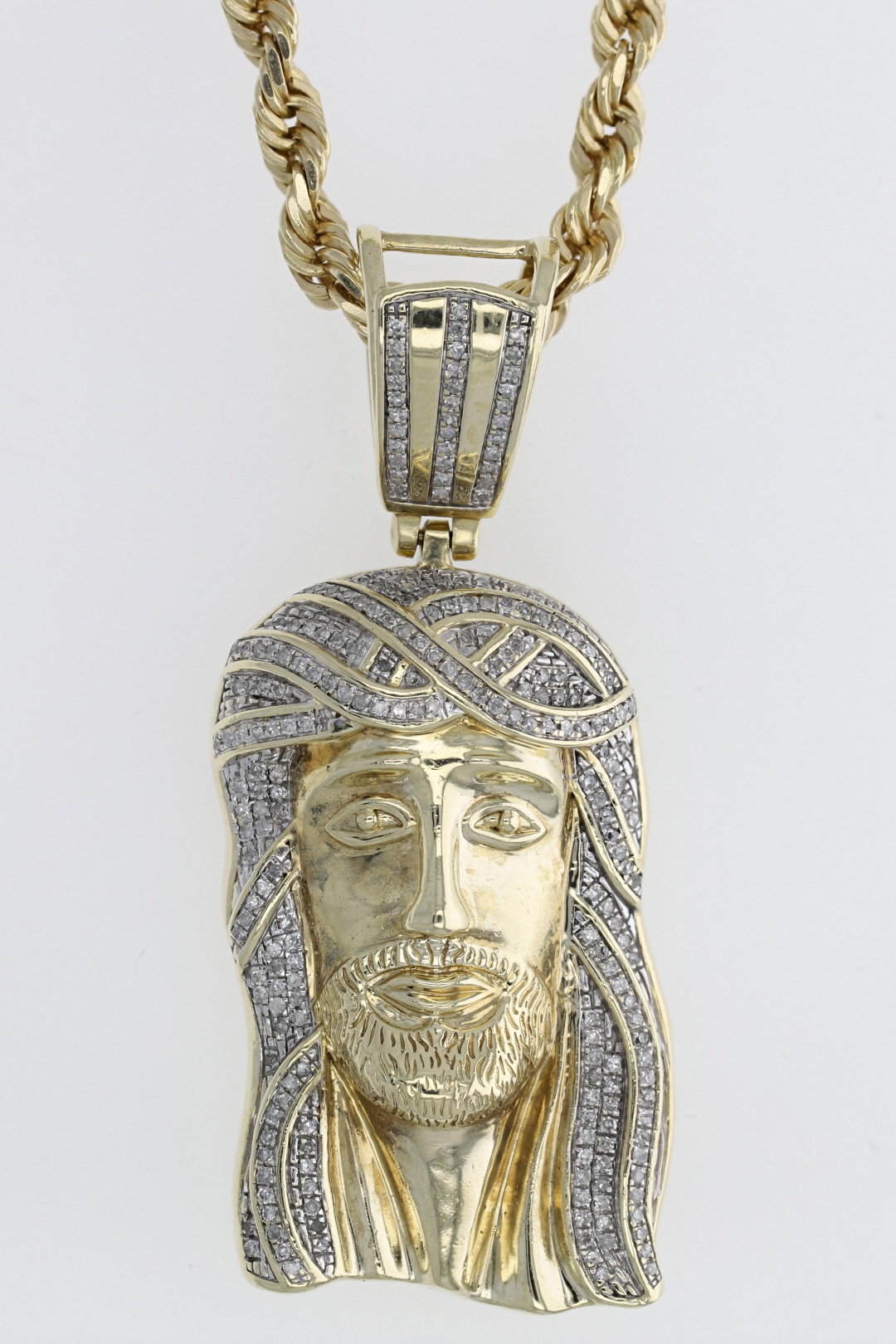 .50ctw Diamond Religious Jesus Face Pendant on 20.5" Necklace 10k ...
