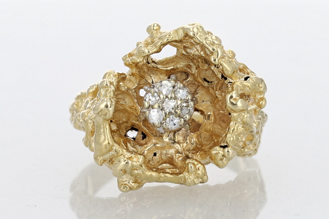 .24ctw Round Cut Diamond Cluster Nugget Statement Ring 14k Yellow Gold ...