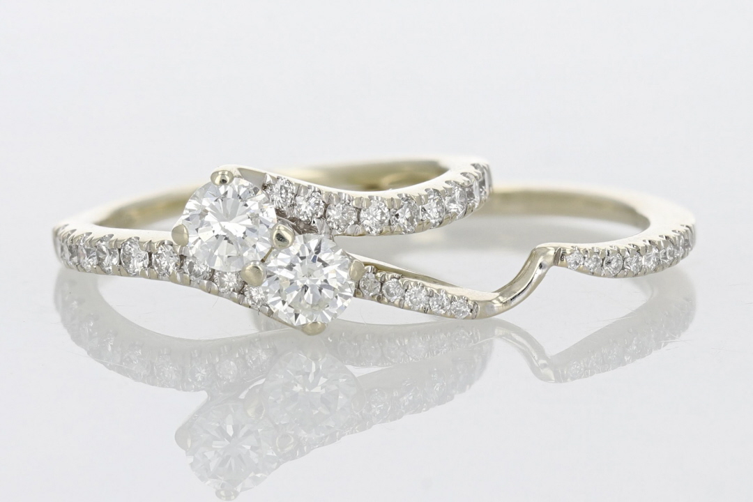 Ever Us® 1.10ctw Diamond Two-Stone Wedding Set Rings 14K White Gold ...