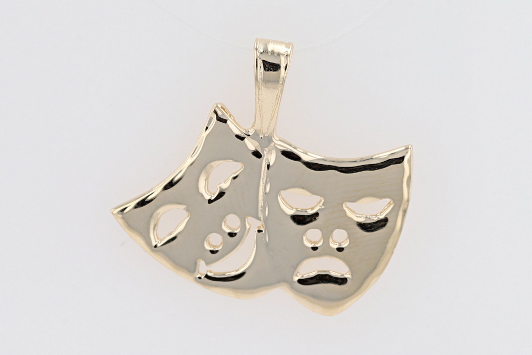 Comedy Tragedy Theater Masks Pendant without Chain 14k Yellow Gold 2.17 ...