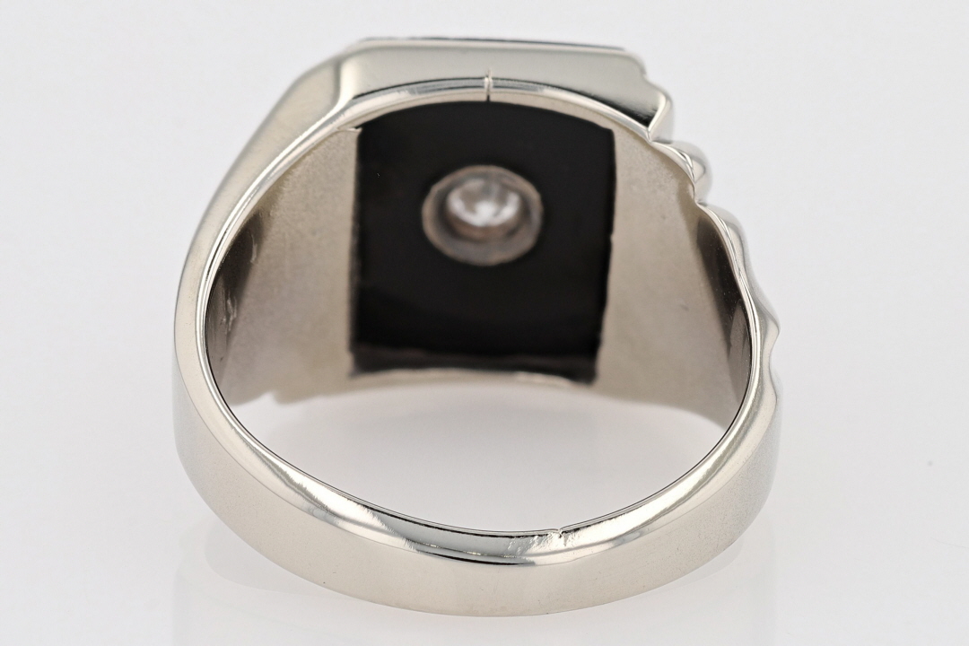 Round Cut Diamond and Dyed Onyx Statement Men's Ring 10k White Gold Size 13