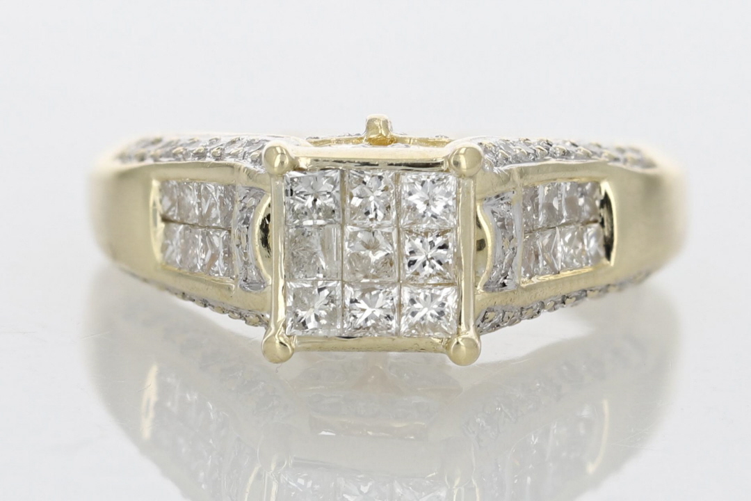.97ctw Princess Cut Diamond Cluster Engagement Ring 14k Yellow Gold Size 7