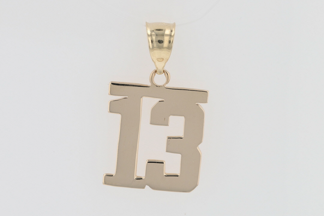 Number Thirteen Statement Pendant without Chain 14K Yellow Gold 3.11 Grams