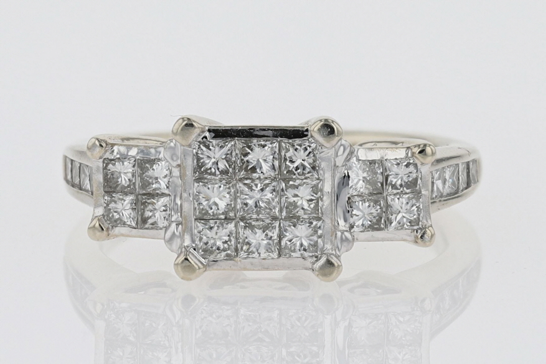 .99ctw Princess Cut Diamond Cluster Engagement Ring 14k White Gold size ...