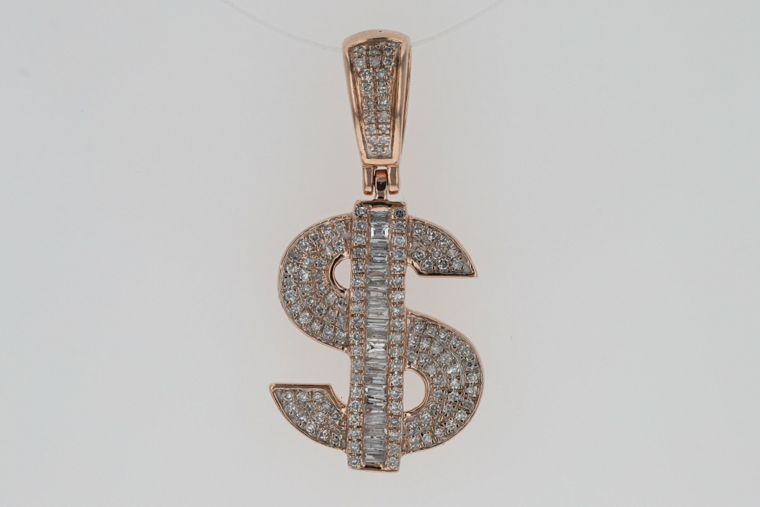 .75ctw Baguette and Round Diamond Money Symbol Pendant w/o Chain 10k ...