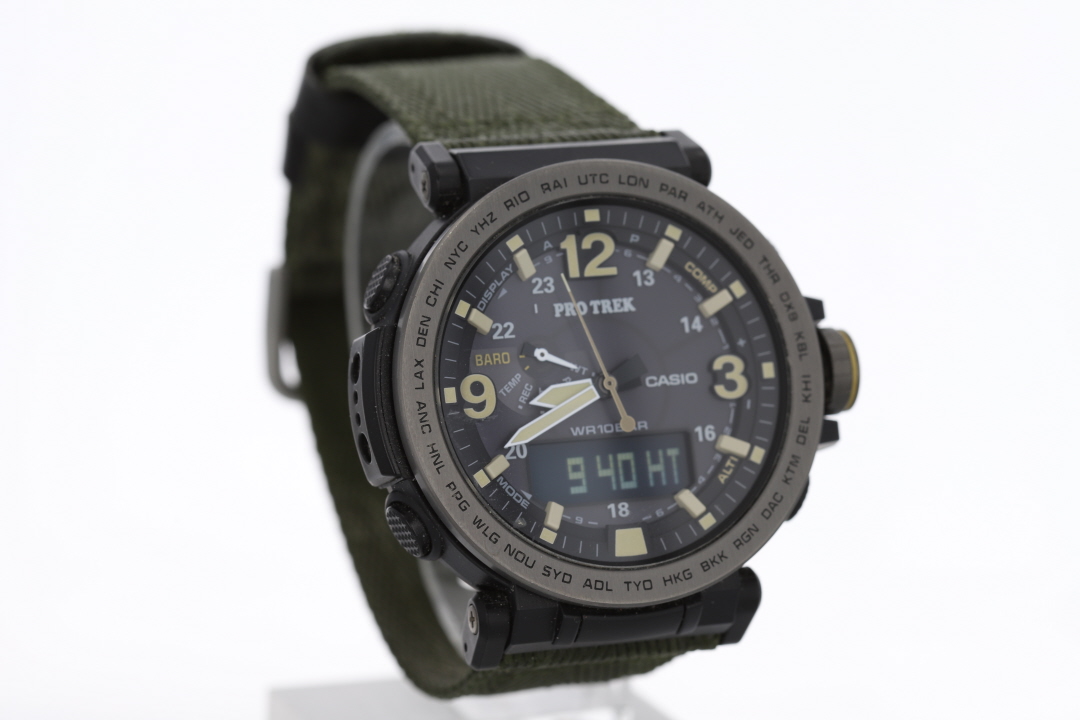 Casio Pro Trek Black Dial 45mm Safari Concept Green Cloth Strap Men's ...